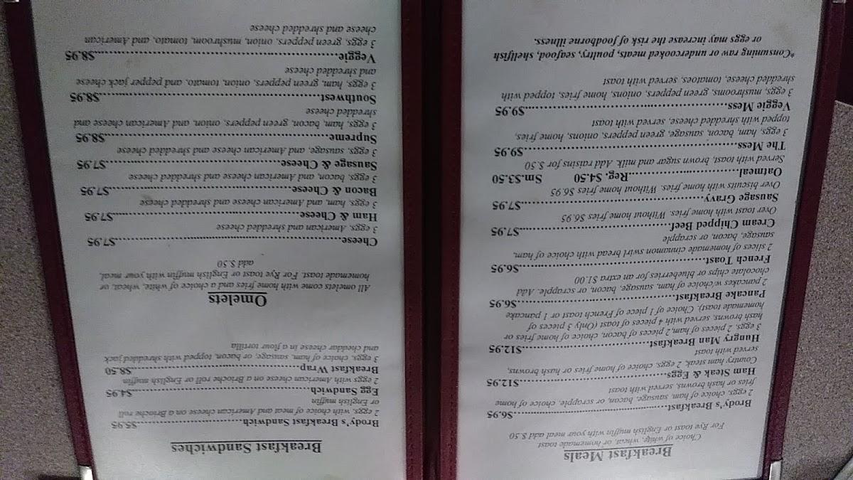 Menu at Earlystown Diner restaurant, Centre Hall