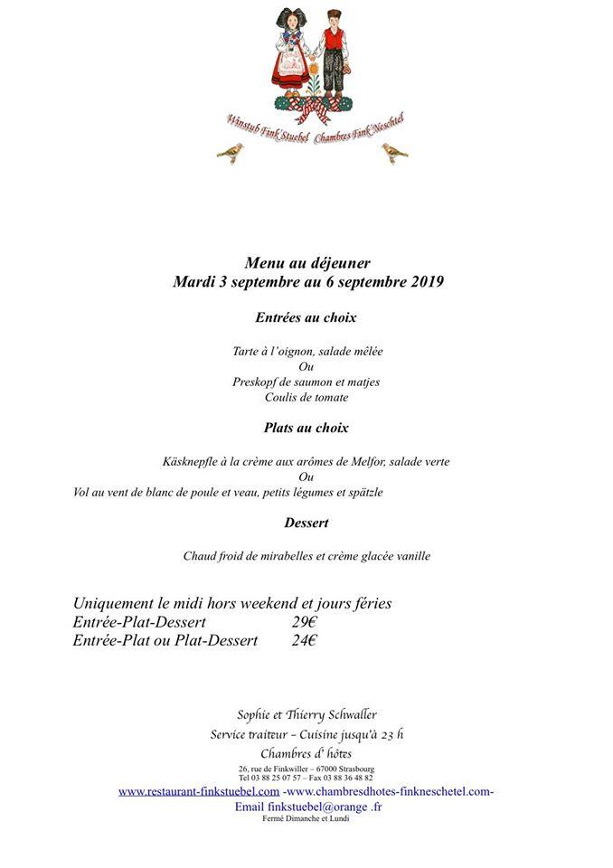 Menu at Fink Stuebel restaurant, Strasbourg