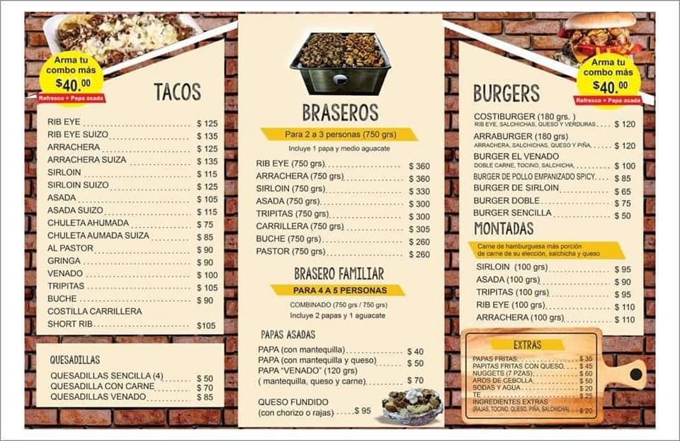 Menu at La taqueria el venado restaurant, Ciudad Juarez