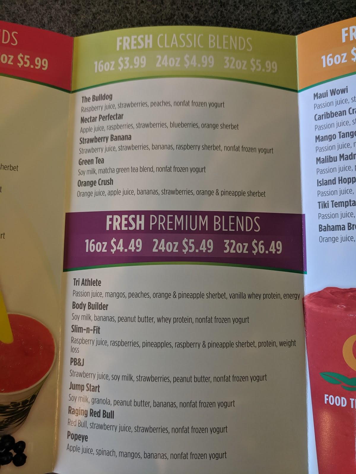 Menu at Nectar Smoothie Cafe, Green