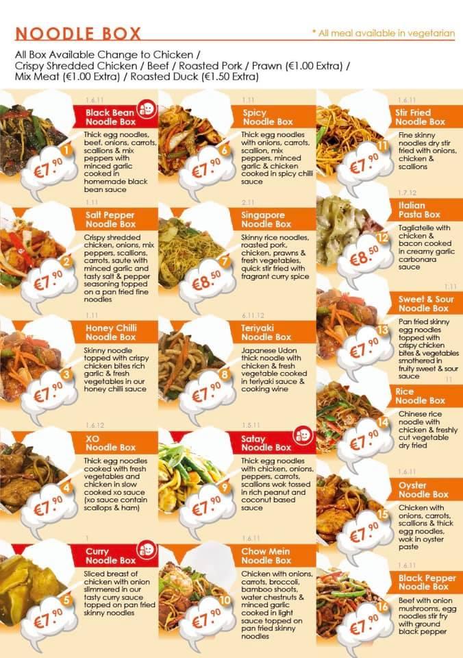 Menu at Oriental Cook-In Takeaway restaurant, Dundalk