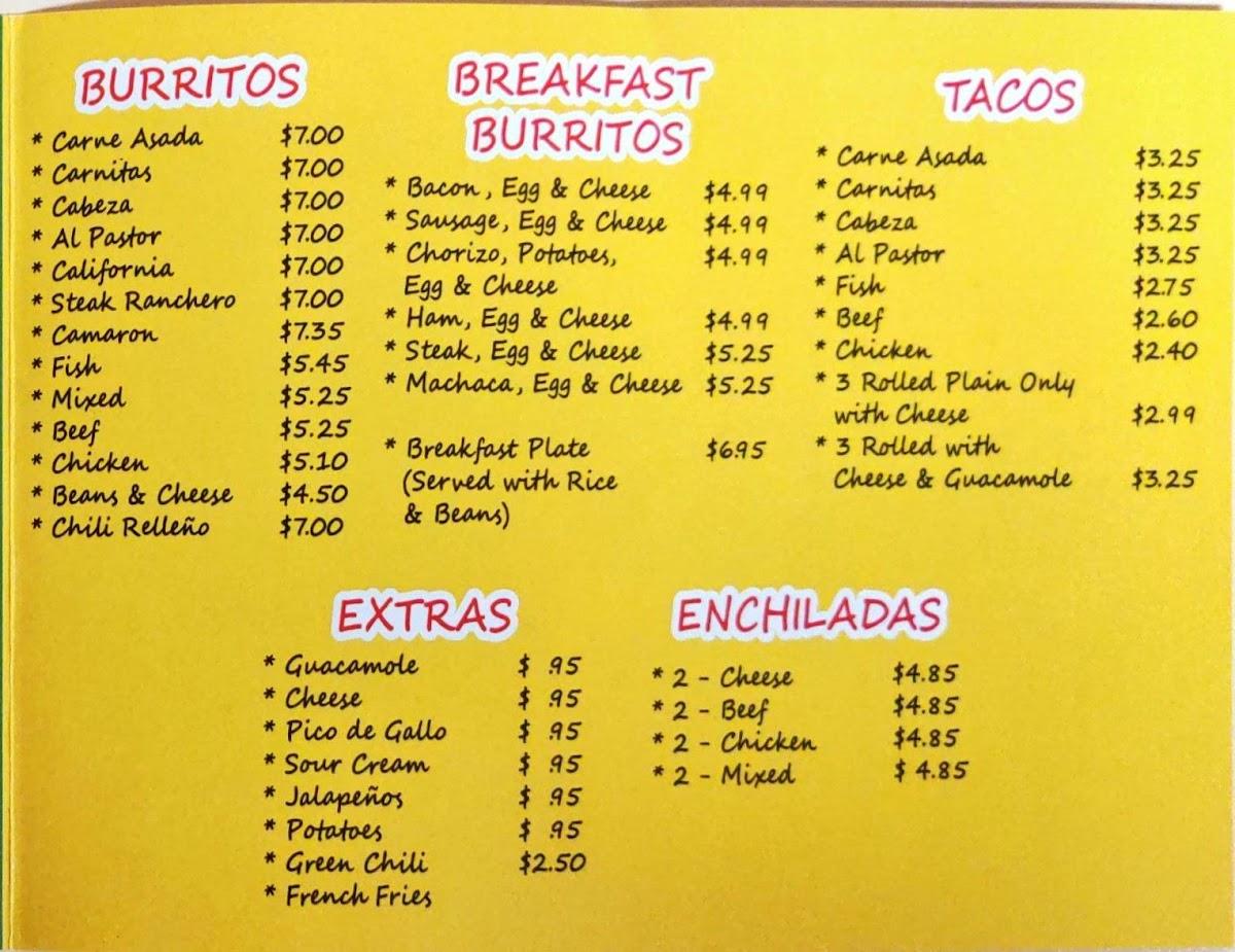 Menu at Raliberto's Mexican Food restaurant, Wheat Ridge, Wadsworth Blvd