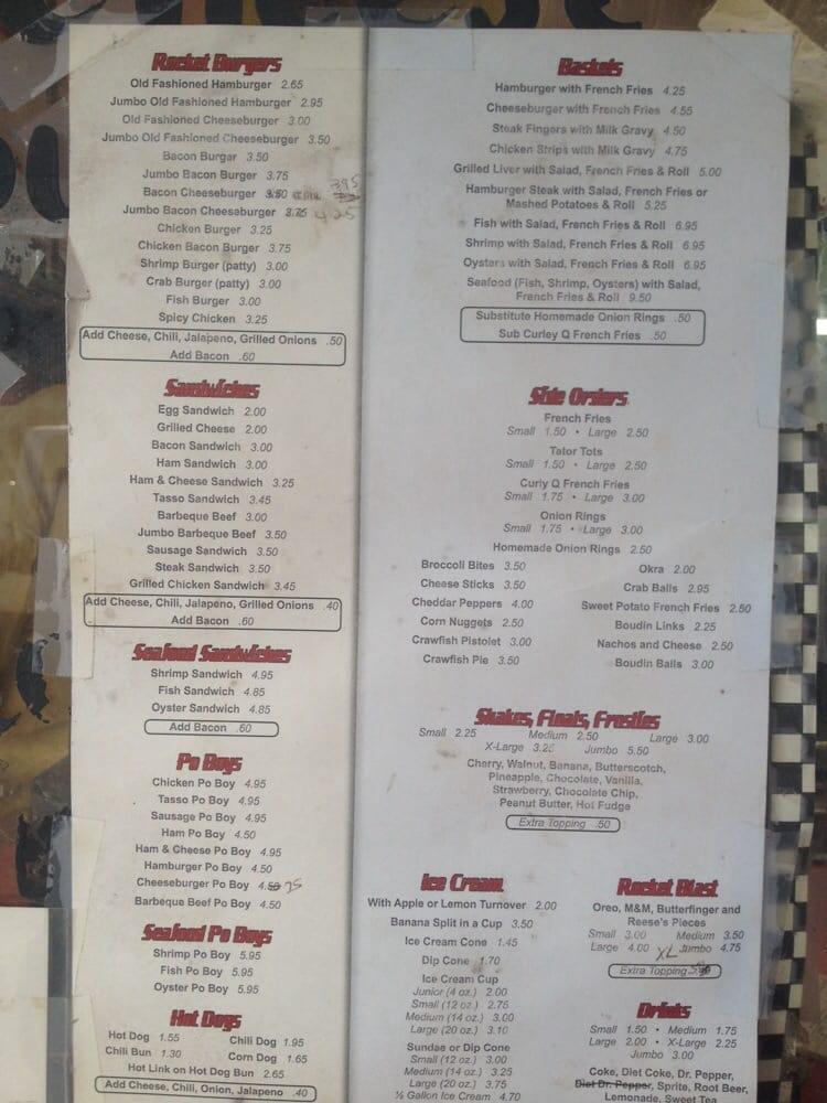 Menu at Rocket Drive Inn restaurant, Jennings