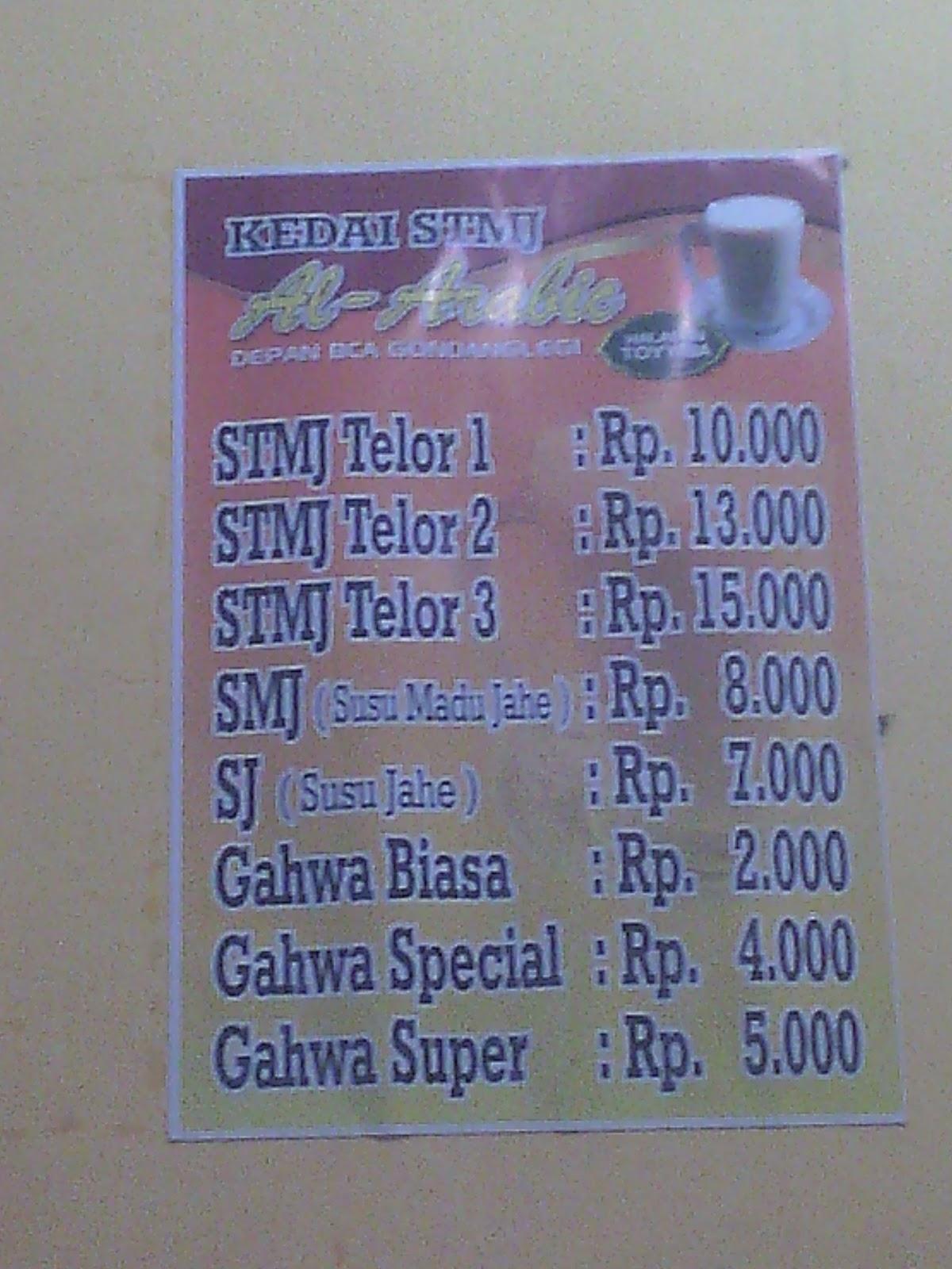 Menu at STMJ Al-Arabic cafe, Pagelaran