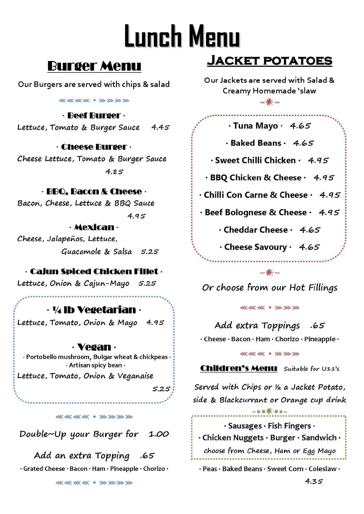 Menu at Slave To The Grind cafe, Stockton-on-Tees
