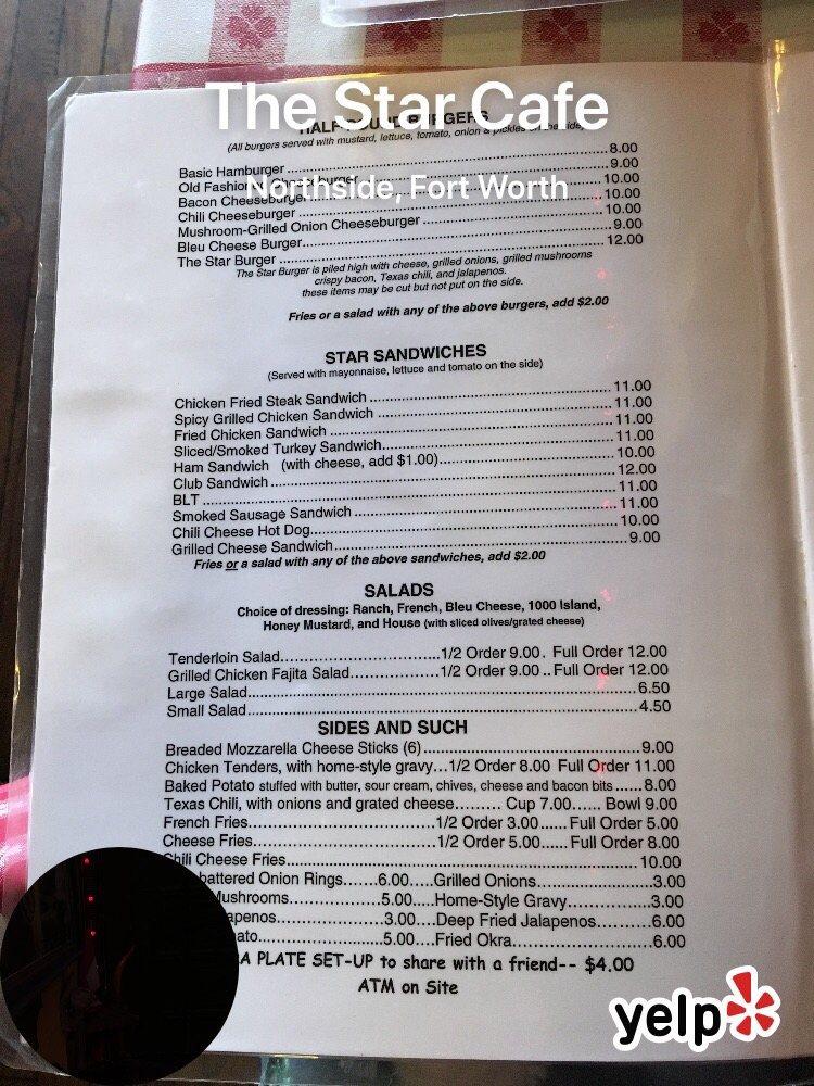 Menu at The Star Cafe, Fort Worth, 111 W Exchange Ave