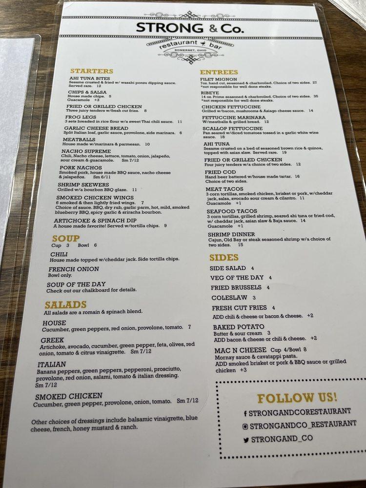 Menu at Strong & Co. pub & bar, Somerset