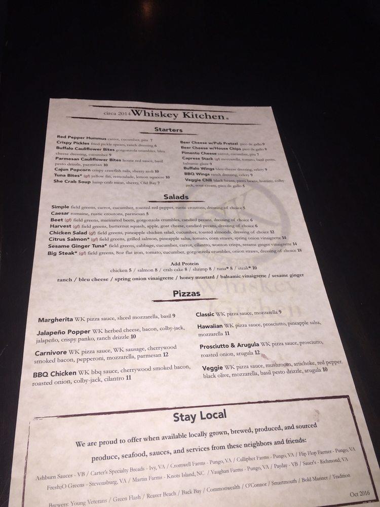 Carta del pub y bar Whiskey Kitchen, Virginia Beach