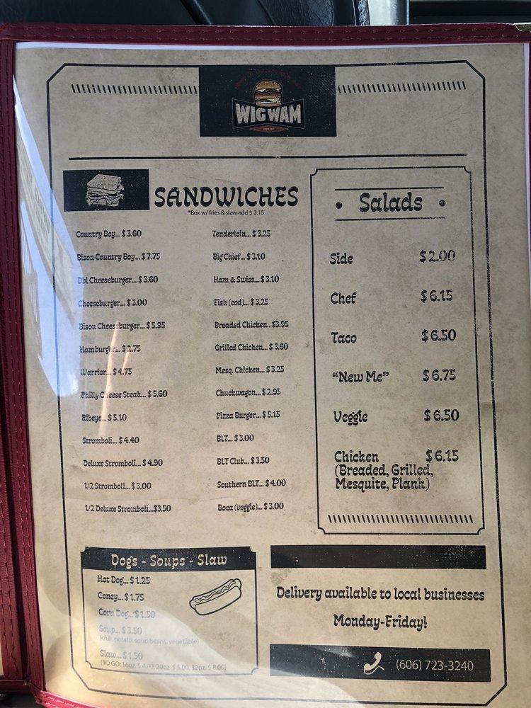 Menu at Wigwam Drive-In restaurant, Ravenna