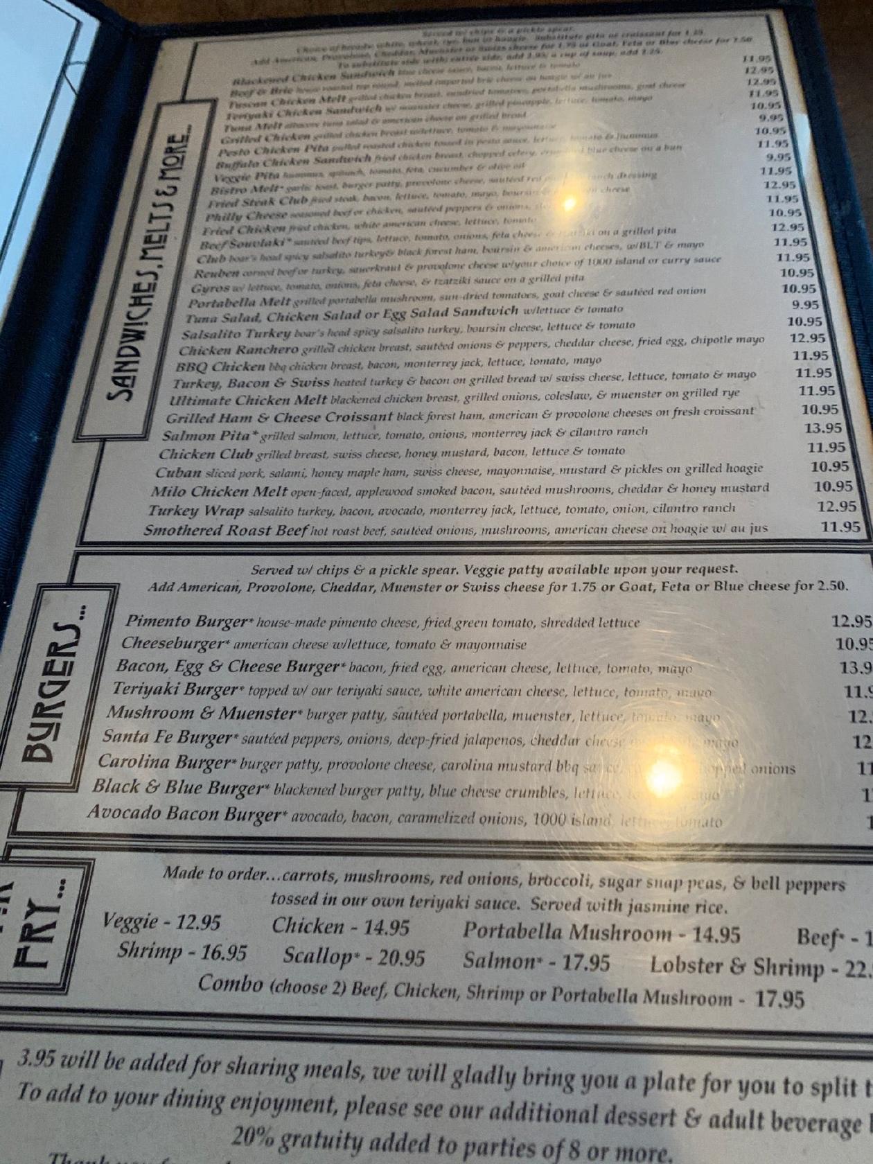 Menu at Adams Bistro steakhouse, Greenville