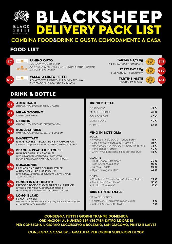 Menu at Black Sheep Bolzano pub & bar, Bolzano