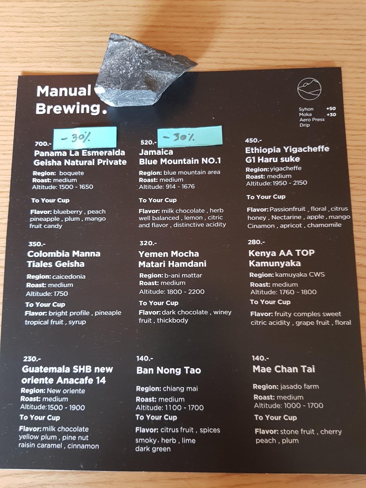 Menu at Blackhills BKK, Bangkok