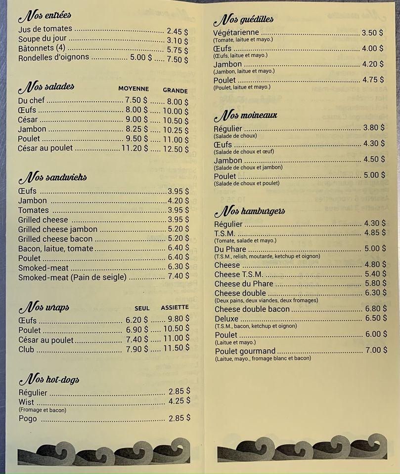 Menu au Casse Croûte Du Phare restaurant, Saint-Vallier