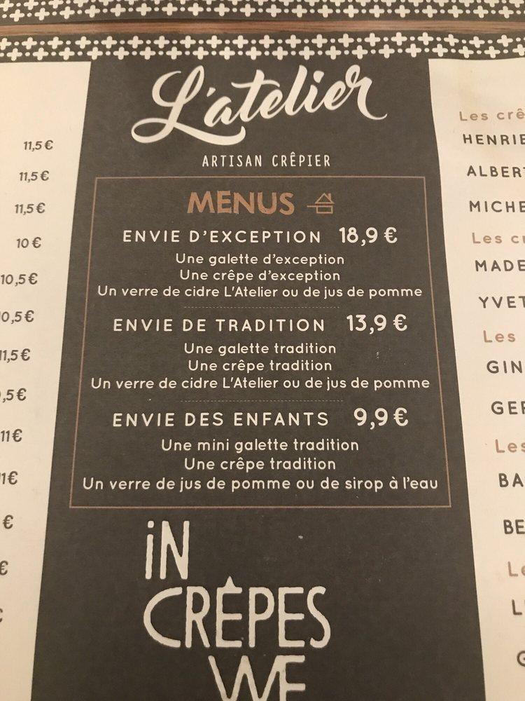 Menu au L'Atelier Artisan Crêpier restaurant, Paris, 10 Rue Mabillon