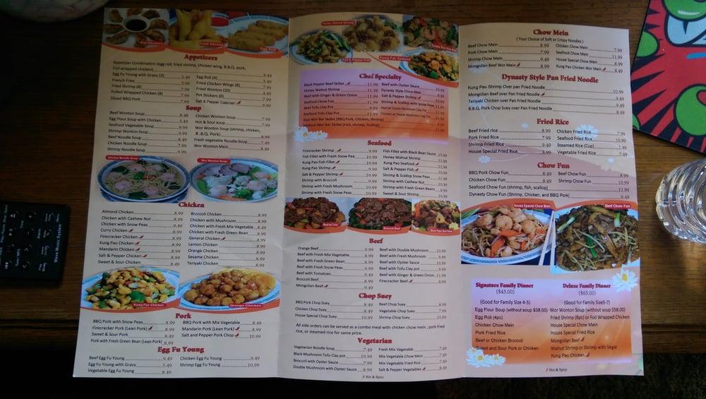 Menu at Dynasty Chinese Cuisine restaurant, Hanford