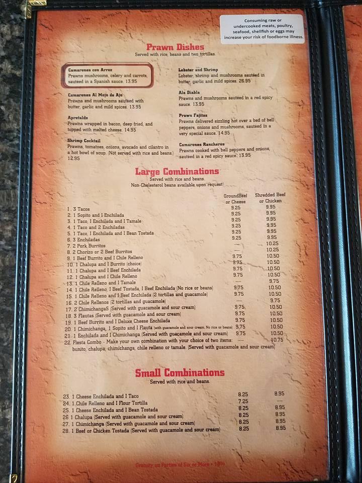 Menu at La Fiesta restaurant, Elko