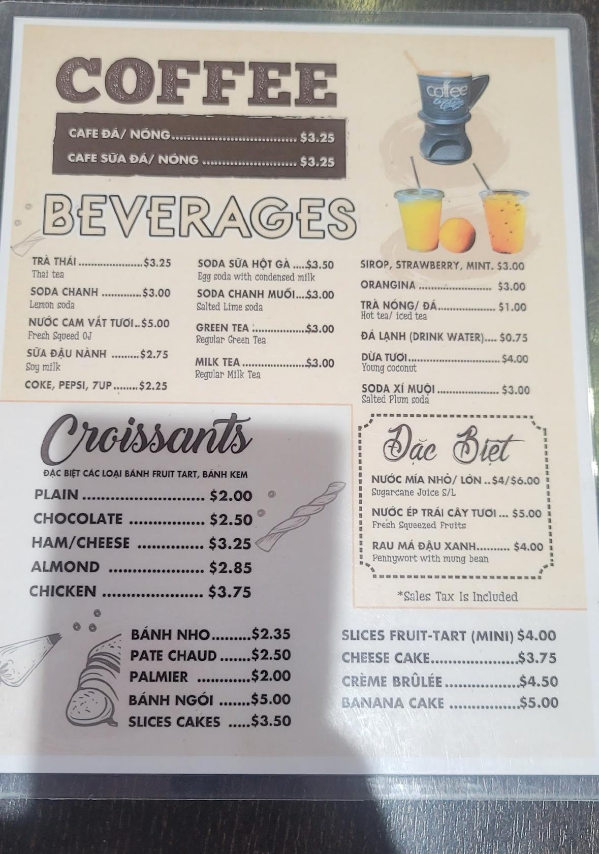 Menu at Le Croissant Doré restaurant, Westminster