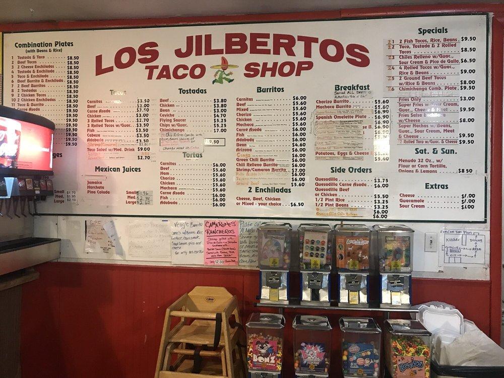 Carta de Los Jilbertos Mexican Fast Food, Wellington