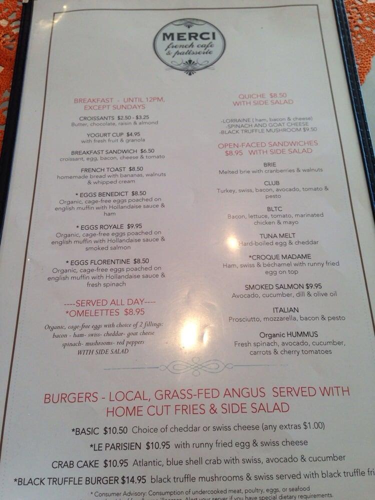 Menu at Merci French Cafe, Scottsdale