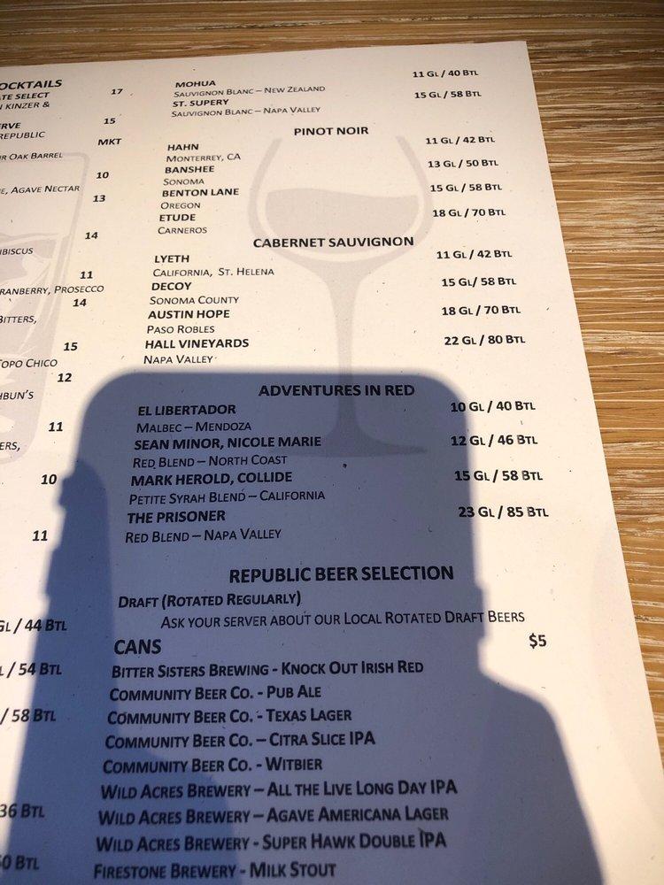 Menu at Republic Texas Tavern, Dallas, Inwood Rd Ste 170
