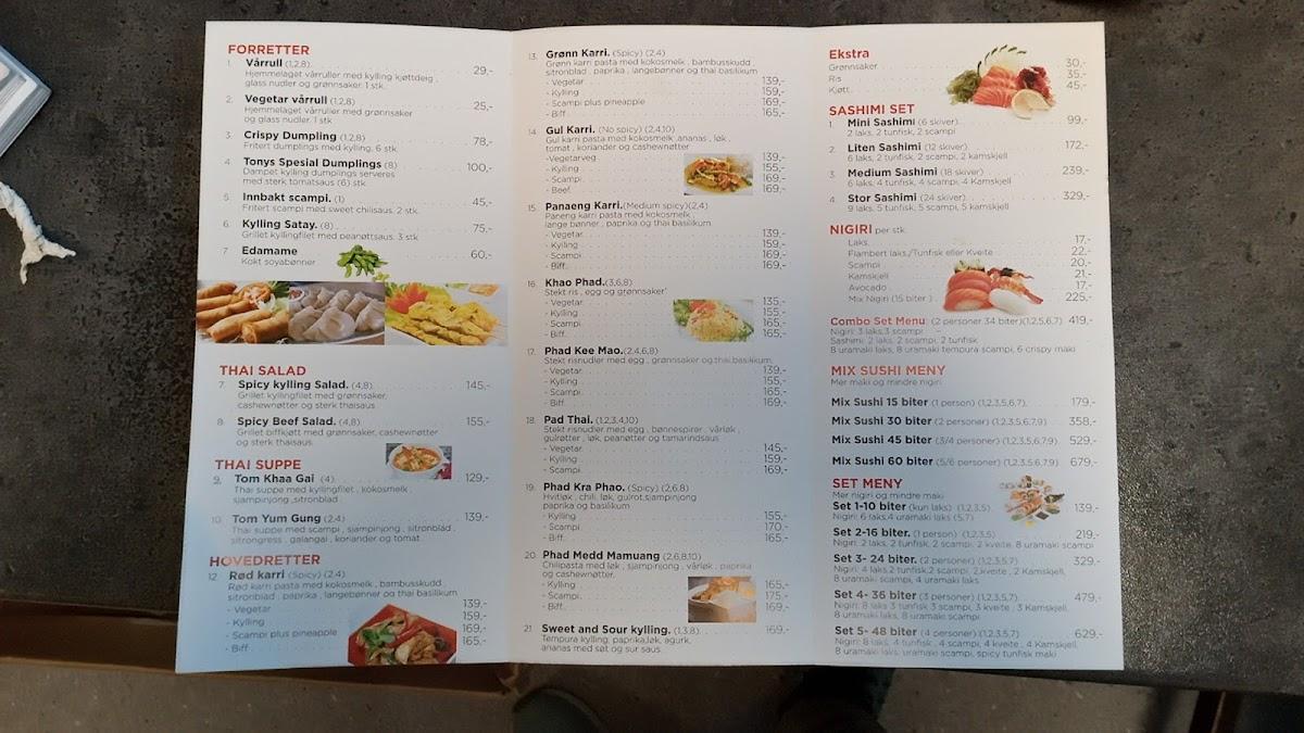 Menu at Tony’s Sushi Og Thai Restaurant, Nesoddtangen