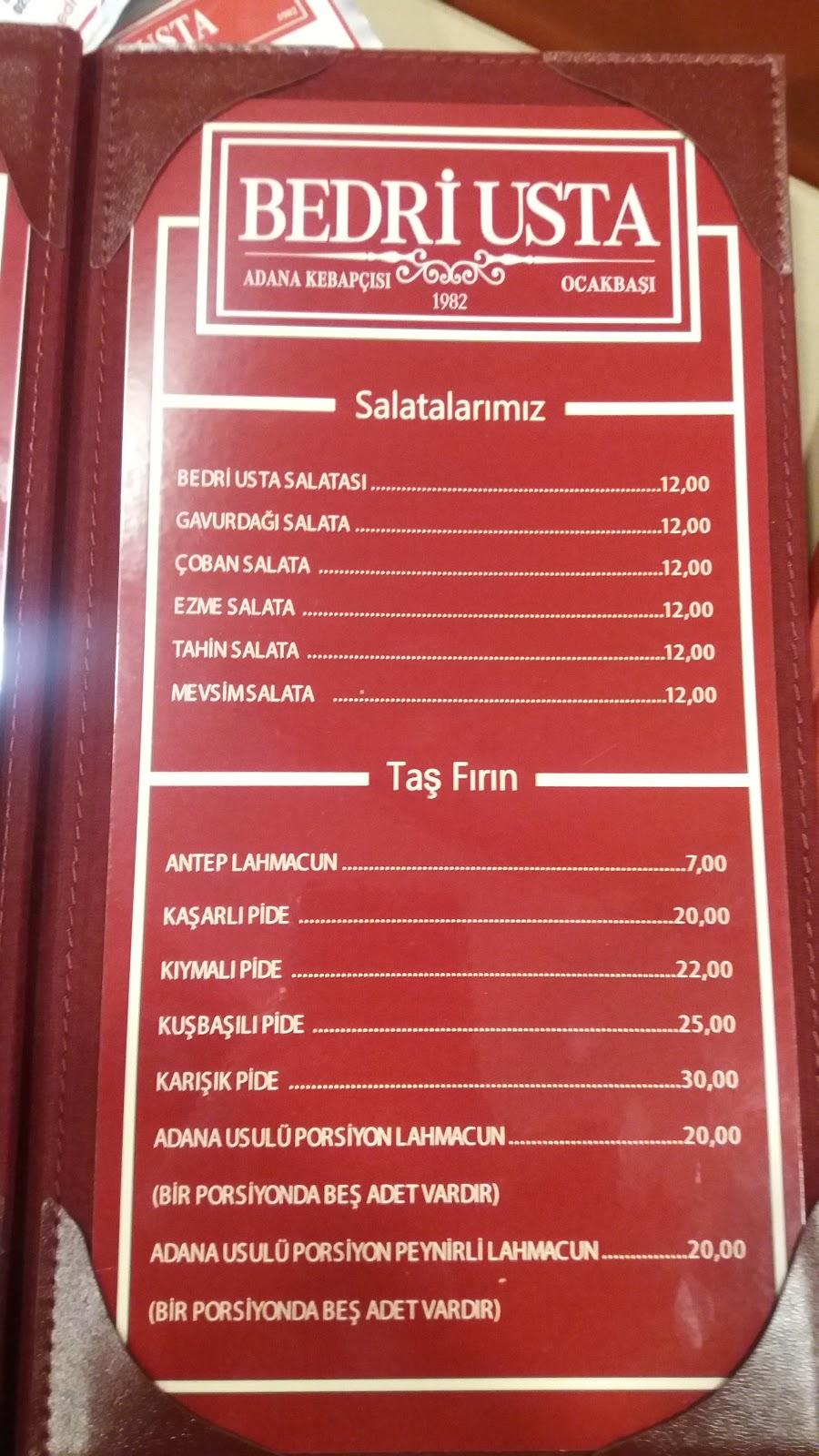 Menu at Bedri Usta, Istanbul, Hürriyet Blv 1/38