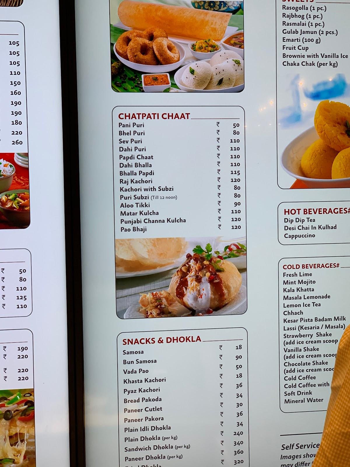 Menu at Bikanervala, Chennai
