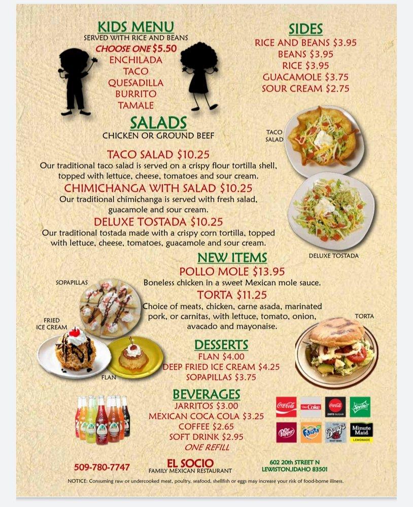Menu at El Socio restaurant, Lewiston
