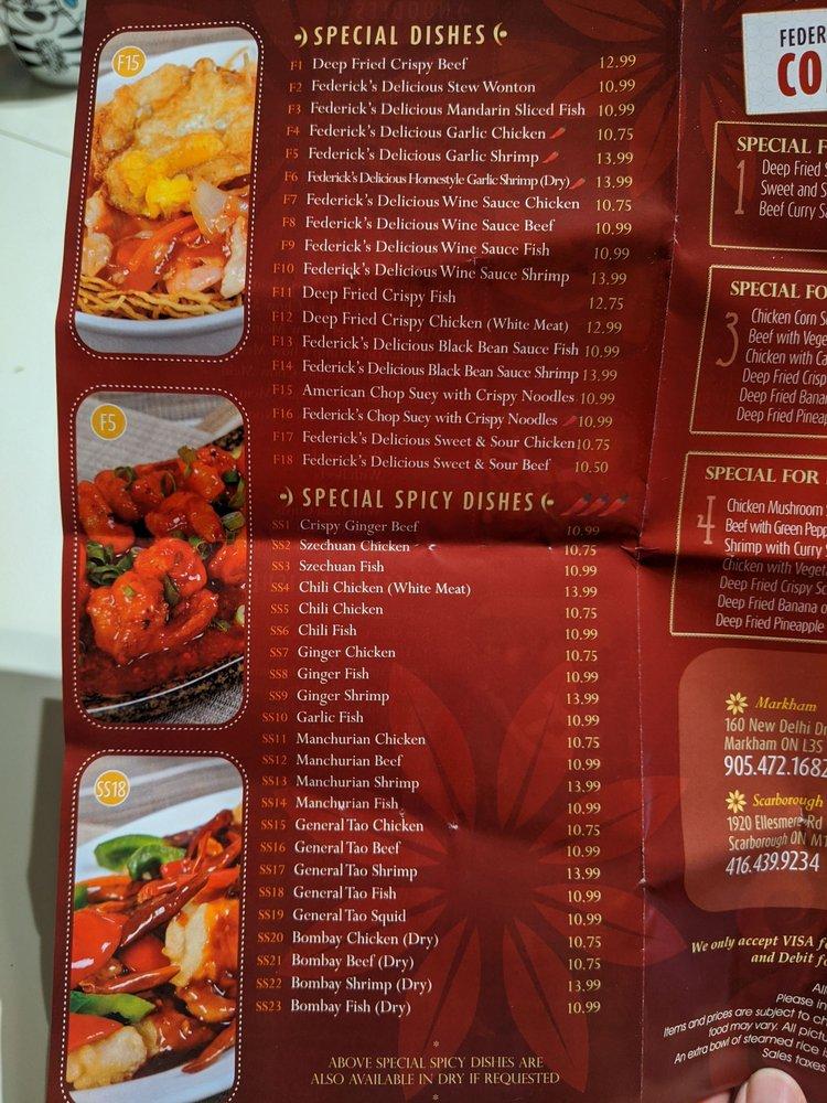Menu at Federick Restaurant, Toronto, Ellesmere Rd