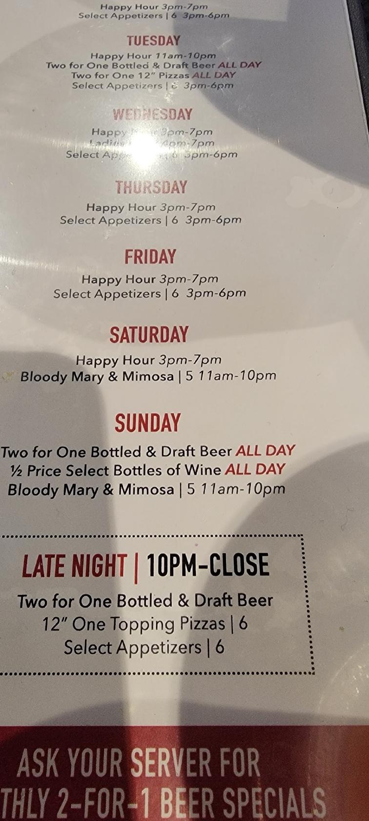 Menu at Jonathan’s Grille pub & bar, East Ridge