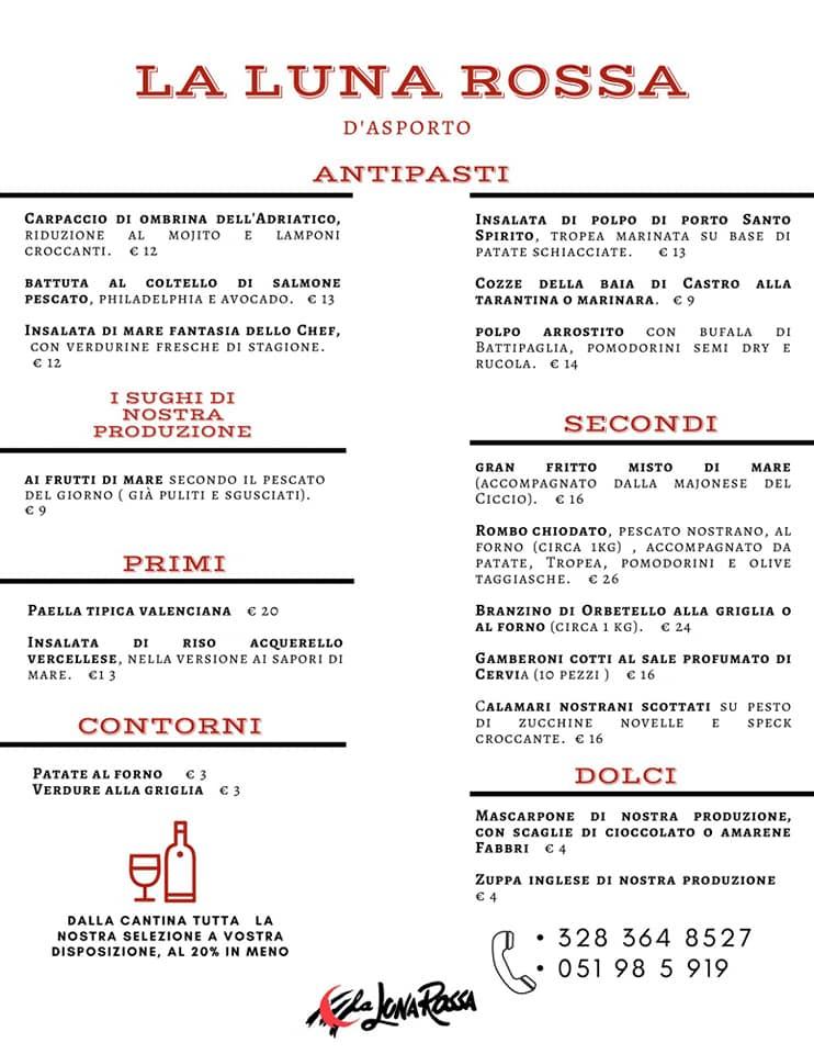 Menu da La Luna Rossa ristorante, Palata Pepoli