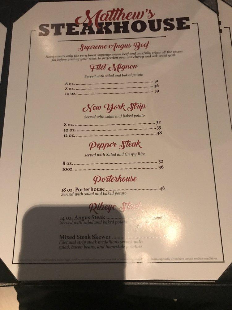 Menu at Matthew's Steakhouse, Winter Garden