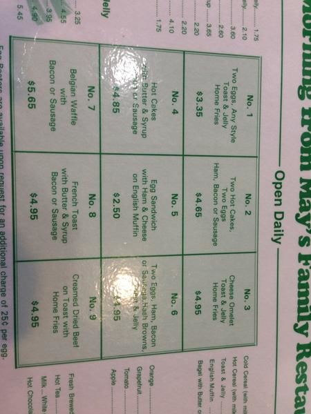 Menu at May's Family Restaurant, Berwick