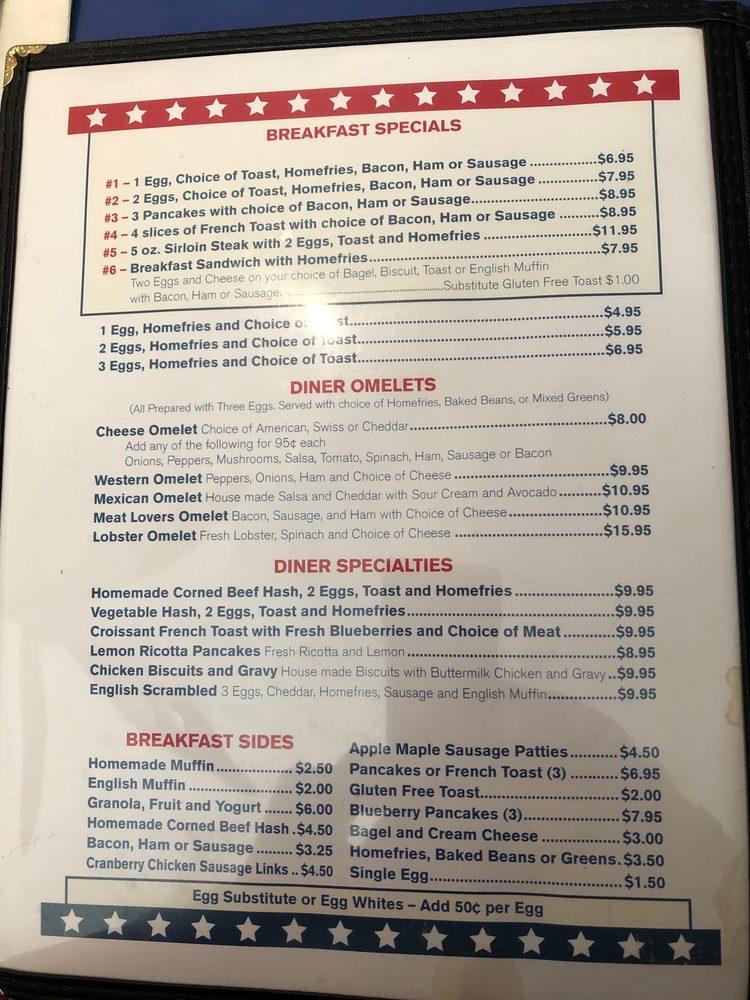Menu at Mike's American Diner restaurant, Arundel