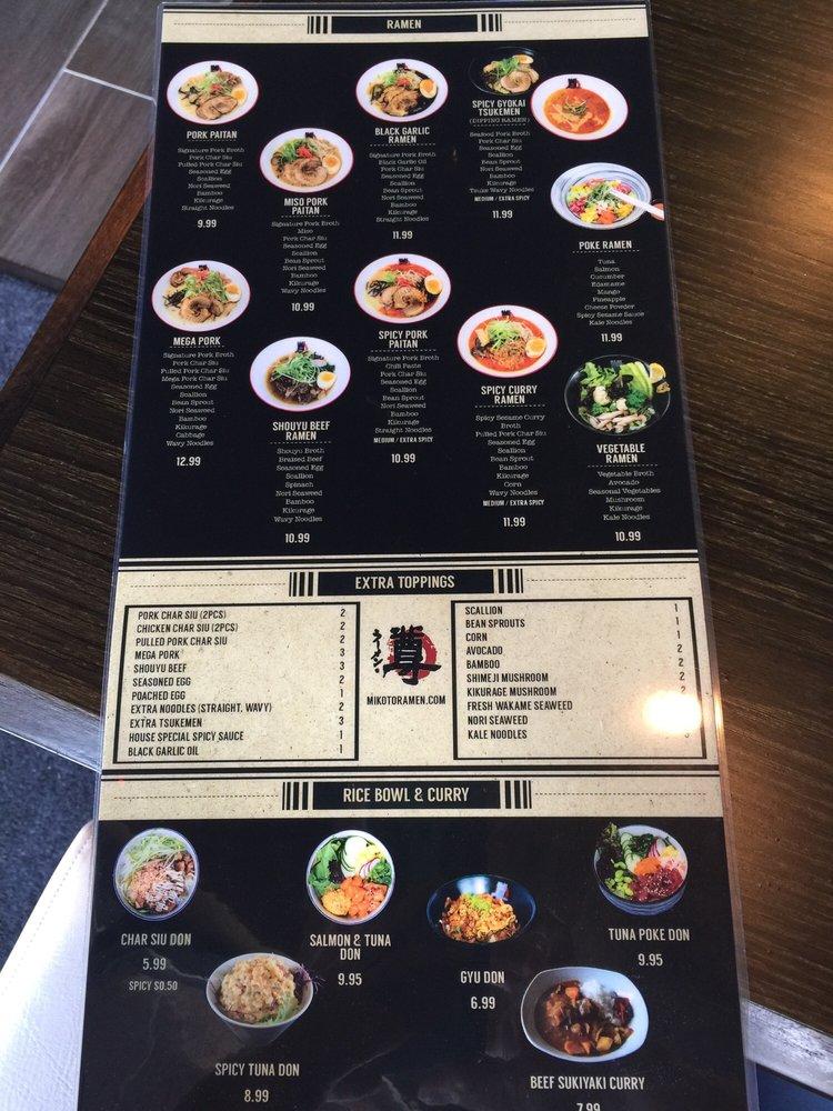 Carta del restaurante Mikoto, Corpus Christi