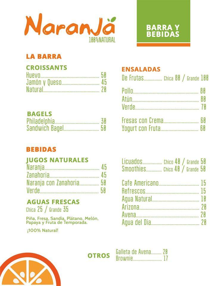 Menu at Naranja natural restaurant, Tijuana