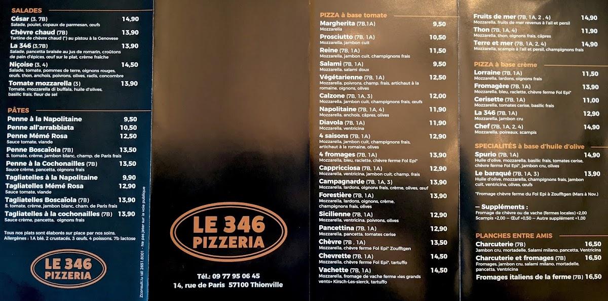 Menu at Pizzeria Le 346, Thionville