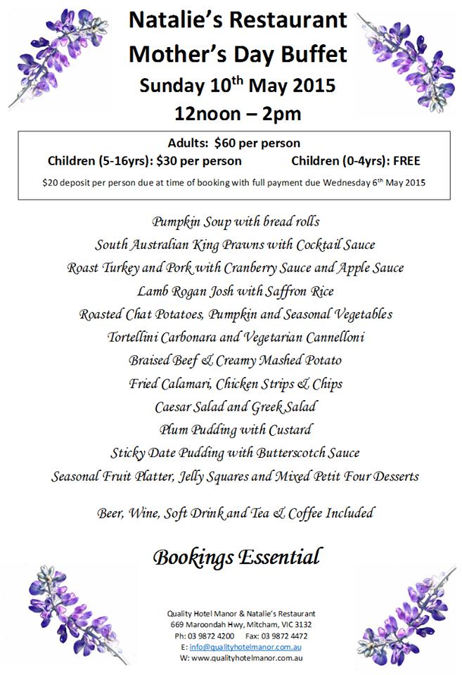 Menu at Natalie's Restaurant & BAR, Mitcham