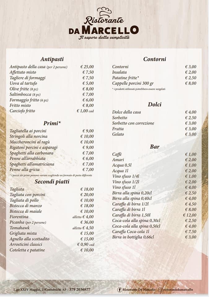 Menu da Ristorante Da Marcello, Monteprandone
