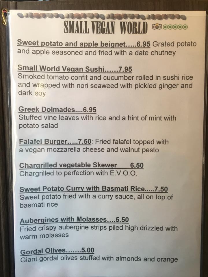 Menu at Small World Restaurant and Tapas Bar, Torquay