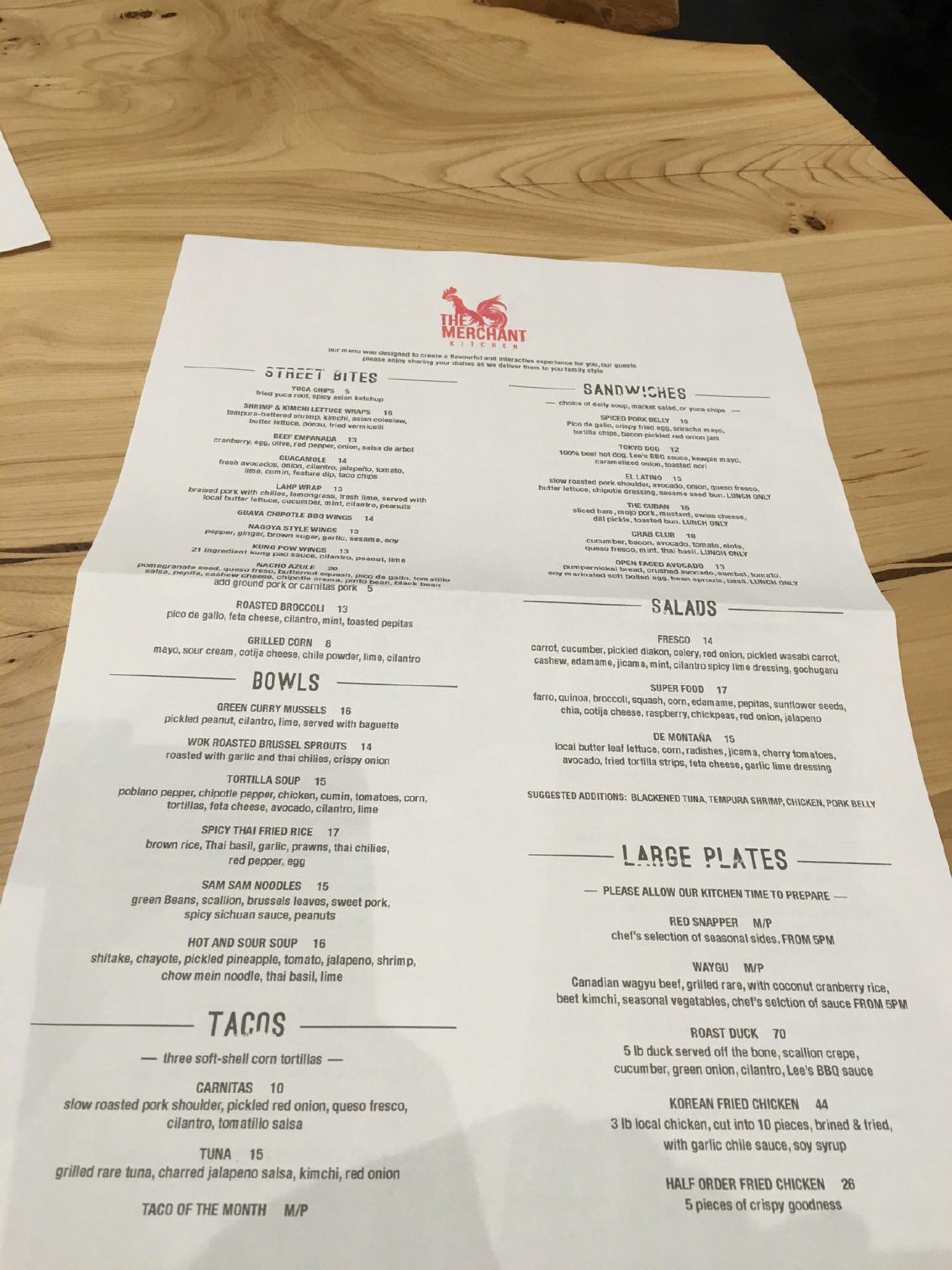 Menu at The Merchant Kitchen pub & bar, Winnipeg
