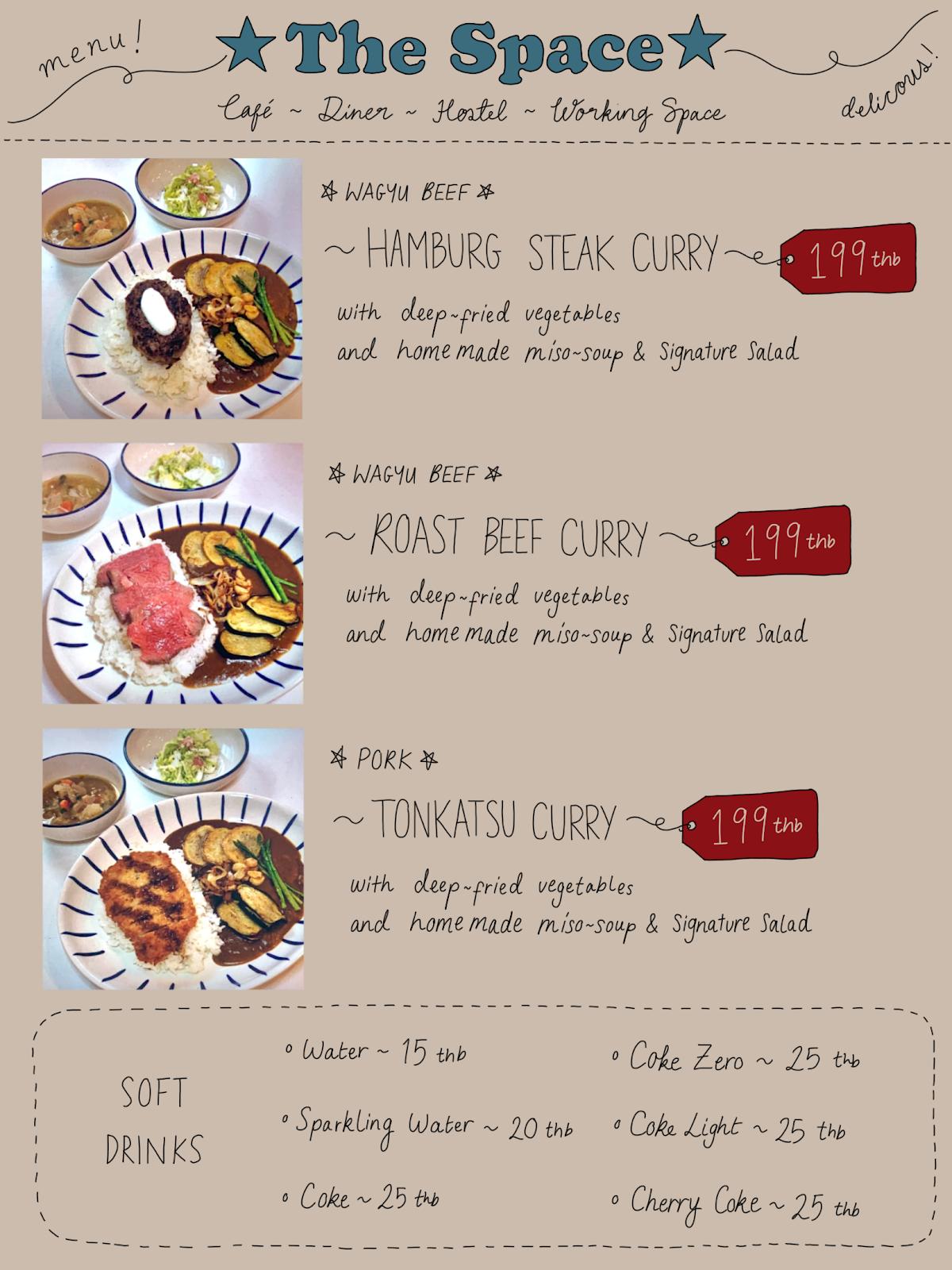 Menu at The Space Hub restaurant, Bangkok
