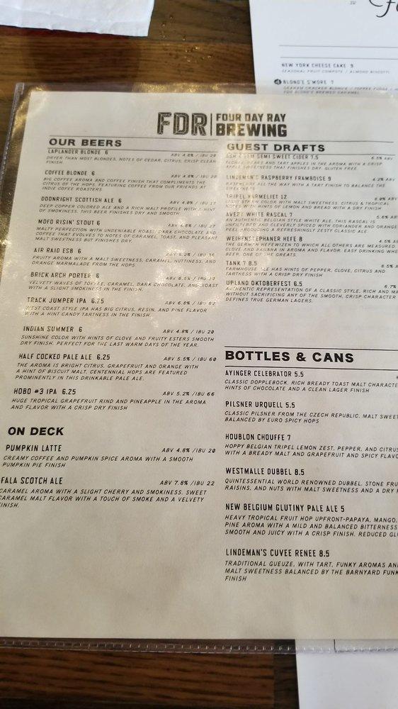 Menu at Four Day Ray Brewing pub & bar, Fishers