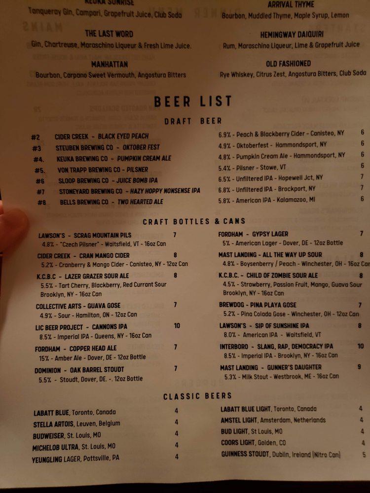 Menu at Park Inn pub & bar, Hammondsport