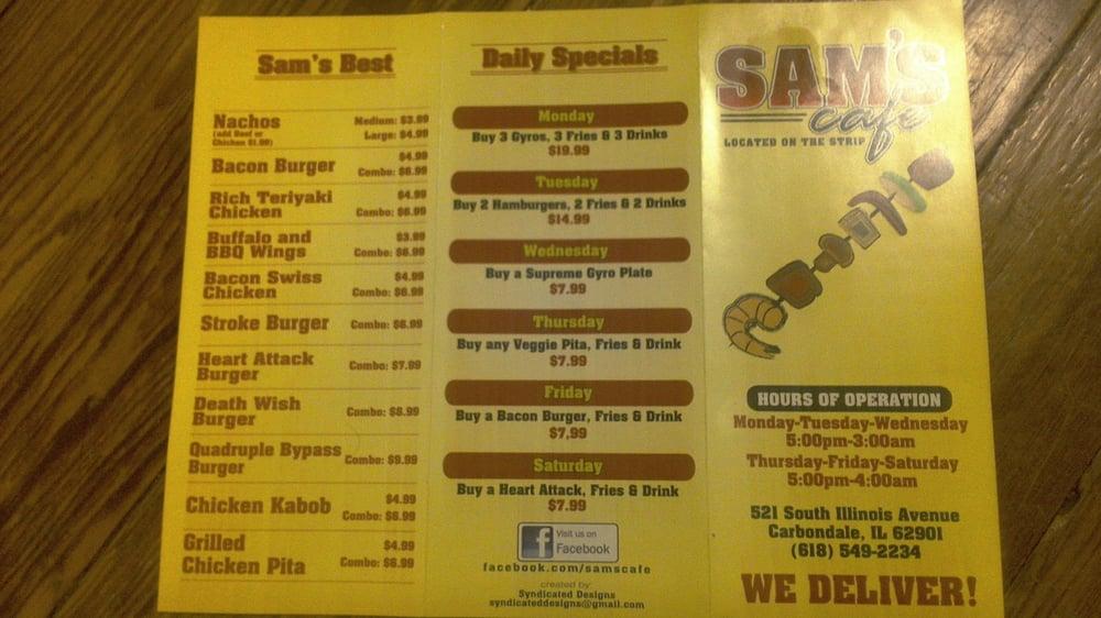 Menu at Sam's Cafe, Carbondale, 521 S Illinois Ave