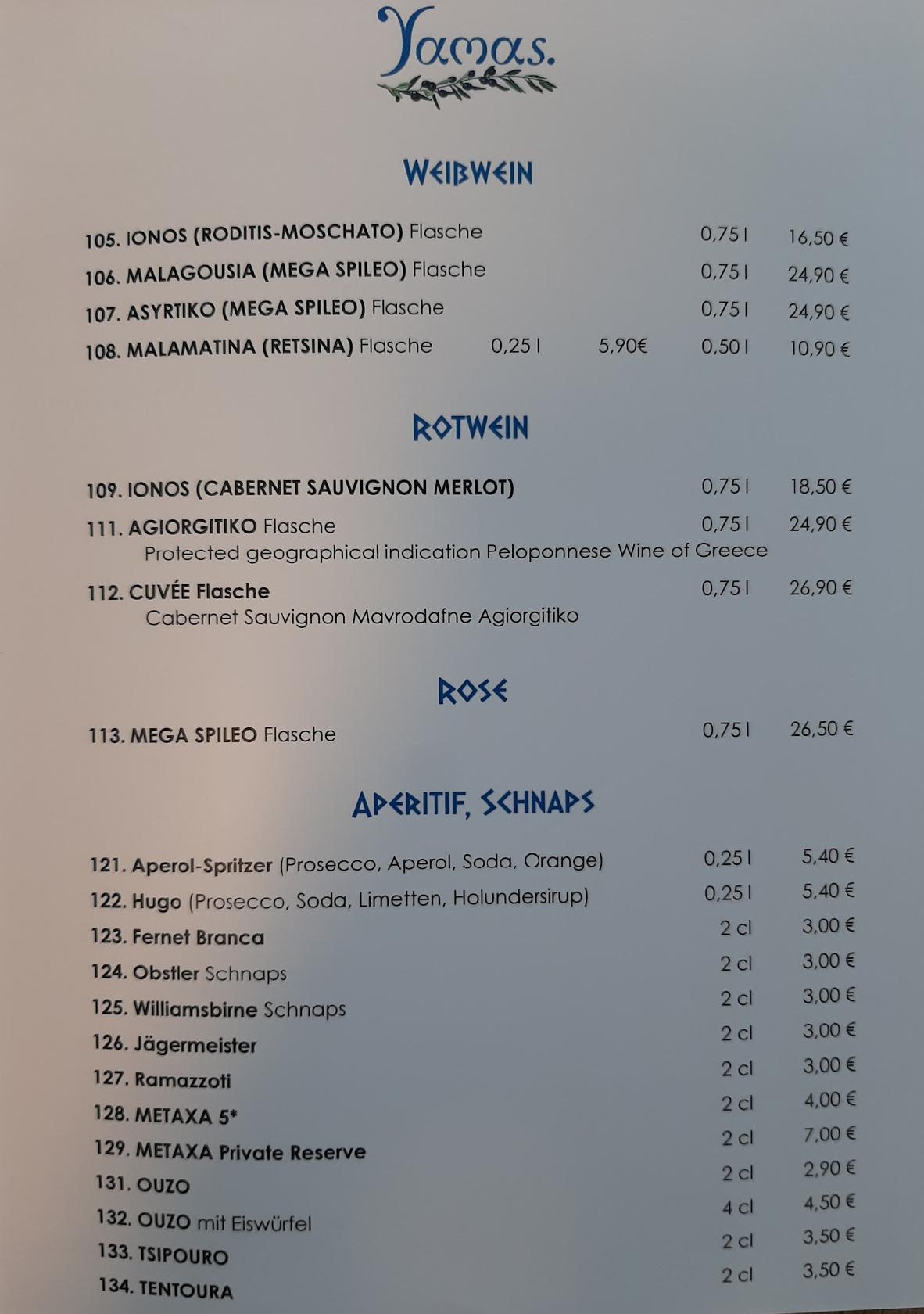 Speisekarte von Yamas restaurant, Grödig