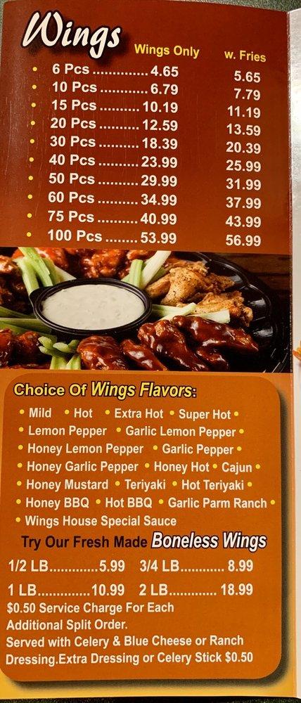 Menu at Wings house restaurant, Conyers