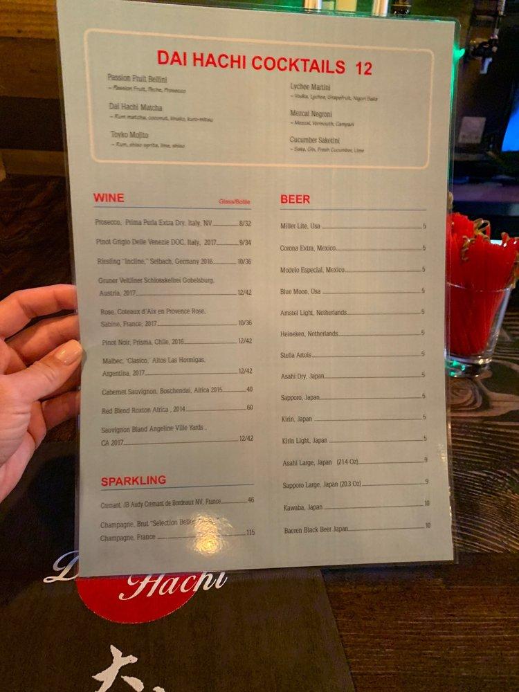 Menu at Dai Hachi Sushi restaurant, West New York, 2nd Ave #2