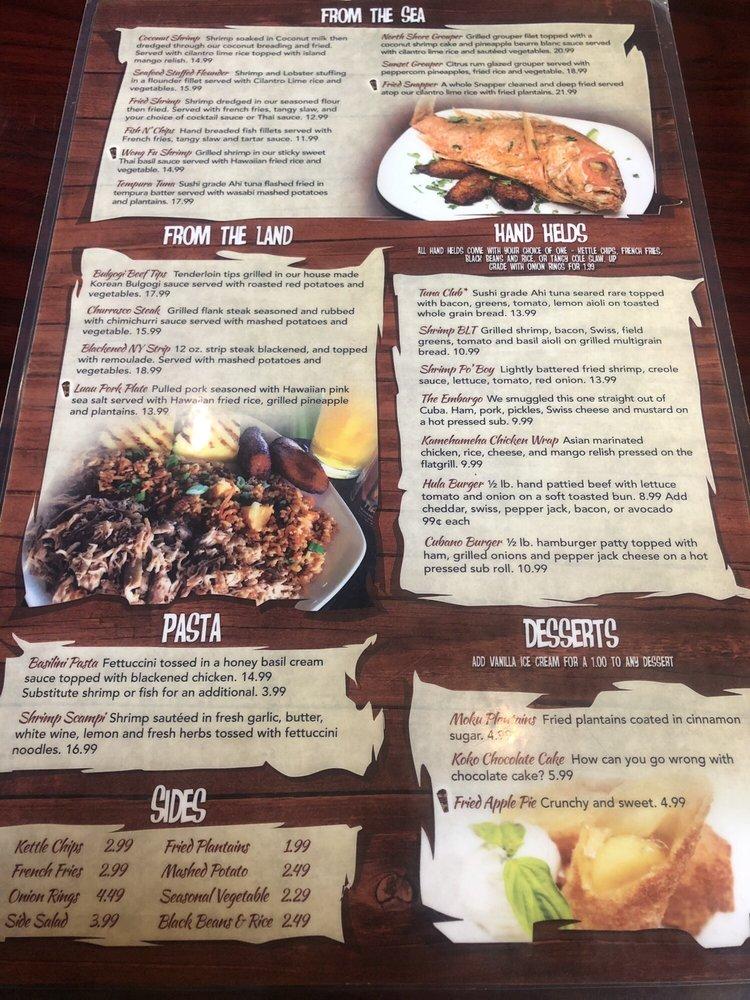Menu at Hula Moon Tiki Grill pub & bar, Indian Harbour Beach