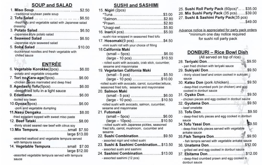 Menu at Irori restaurant, Malvern, 265A Glenferrie Rd
